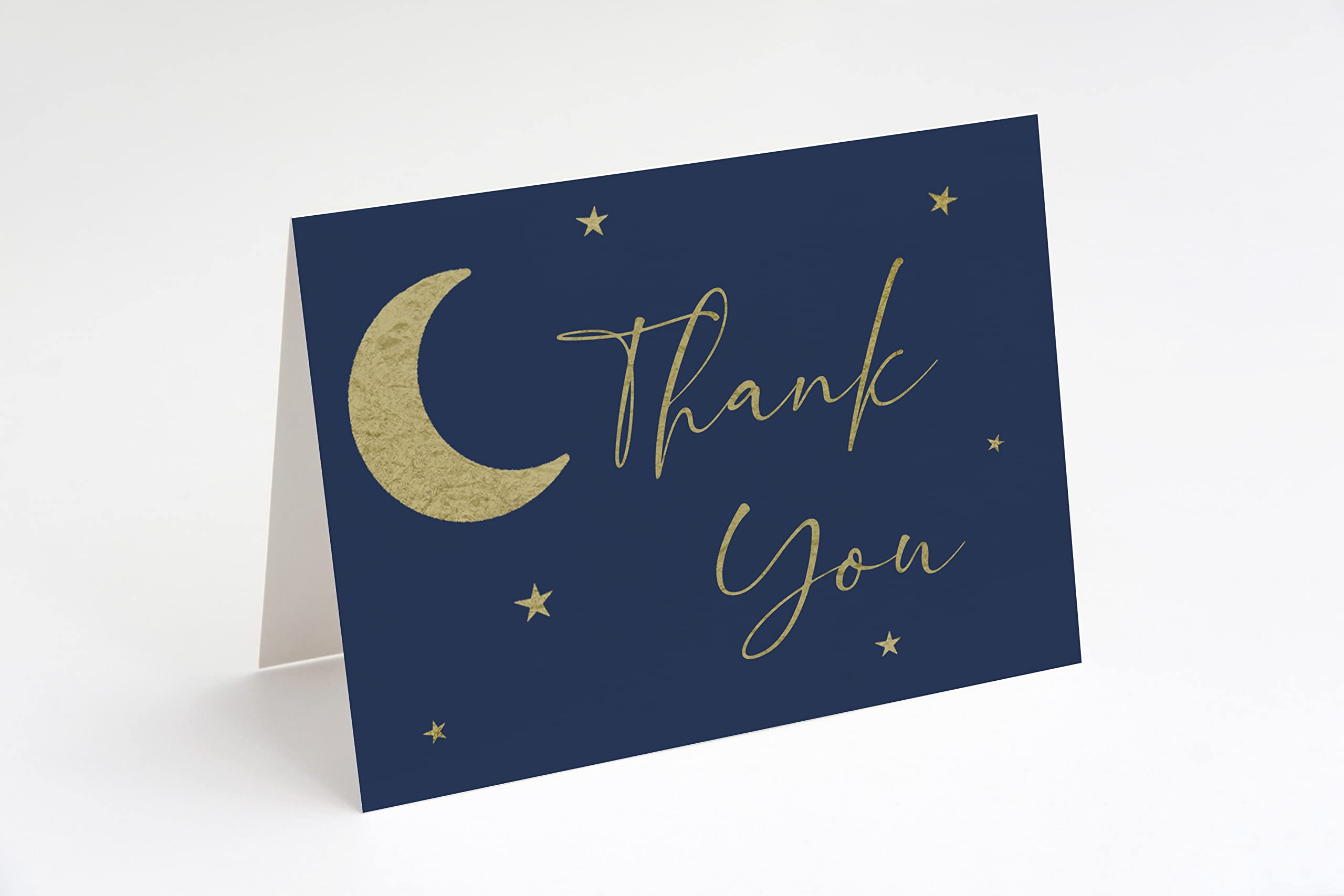 Twinkle Little Star Thank You Cards Star and Moon Over the Moon Theme Folding Notes Greeting Cards Navy Blue Gold Glitter Design Make A Wish Bright Night Boys Girls Gender Neutral (24 Count)