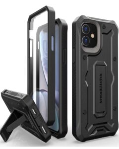 armadillotek vanguard case compatible with iphone 11 (6.1 inches) military grade full-body rugged with kickstand and built-in screen protector (black)