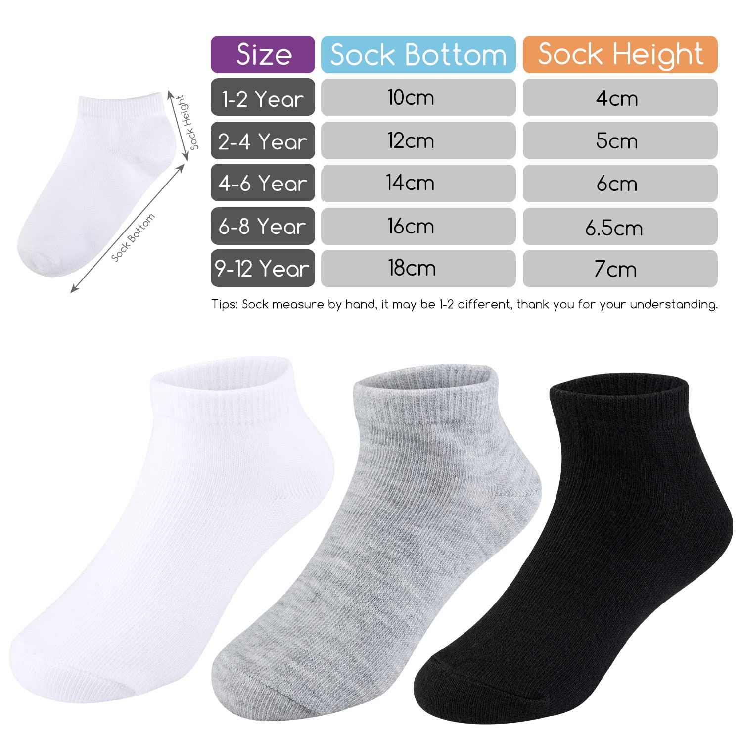 BOOPH Kids Socks for Boys Girls Low Cut Athletic Ankle Socks 4-6 Years White