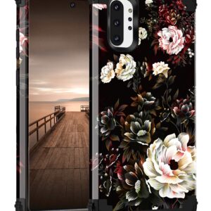 LONTECT for Galaxy Note 10 Plus 5G Case 3 in 1 Heavy Duty Hybrid Sturdy High Impact Shockproof Protective Cover Case for Samsung Galaxy Note 10+ Plus/Note 10 Plus 5G, Black/White Flower