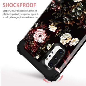 LONTECT for Galaxy Note 10 Plus 5G Case 3 in 1 Heavy Duty Hybrid Sturdy High Impact Shockproof Protective Cover Case for Samsung Galaxy Note 10+ Plus/Note 10 Plus 5G, Black/White Flower