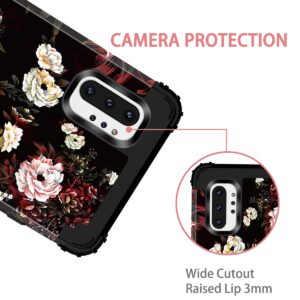 LONTECT for Galaxy Note 10 Plus 5G Case 3 in 1 Heavy Duty Hybrid Sturdy High Impact Shockproof Protective Cover Case for Samsung Galaxy Note 10+ Plus/Note 10 Plus 5G, Black/White Flower