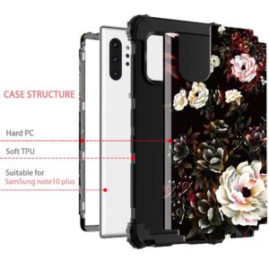 LONTECT for Galaxy Note 10 Plus 5G Case 3 in 1 Heavy Duty Hybrid Sturdy High Impact Shockproof Protective Cover Case for Samsung Galaxy Note 10+ Plus/Note 10 Plus 5G, Black/White Flower