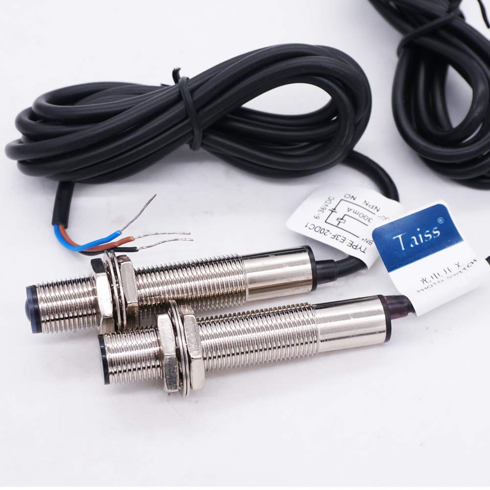 Taiss/1 Pair photoelectric Switch 0-20M Through-Beam Reflection Optical Photoelectric Beam Sensor NPN NO photoelectric Sensor Switch 6-36V Proximity Switch with Infrared Ray Beam E3F-20DNL-Z-12MM