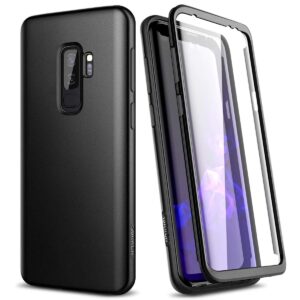 suritch for samsung galaxy s9 plus case, [built-in screen protector] matte black hard full-body protection shockproof rugged bumper protective cover for galaxy s9 plus 6.2 inch (matte black)