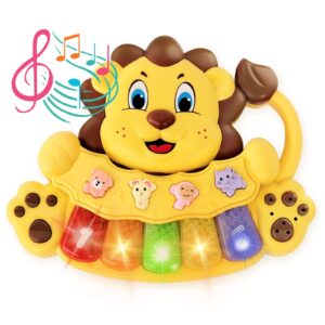 adorable lion baby piano toy - 5 different numbered and colored light up key - touch and teach baby musical toy w/ 3 play modes - interactive toy for babies 12 months & up