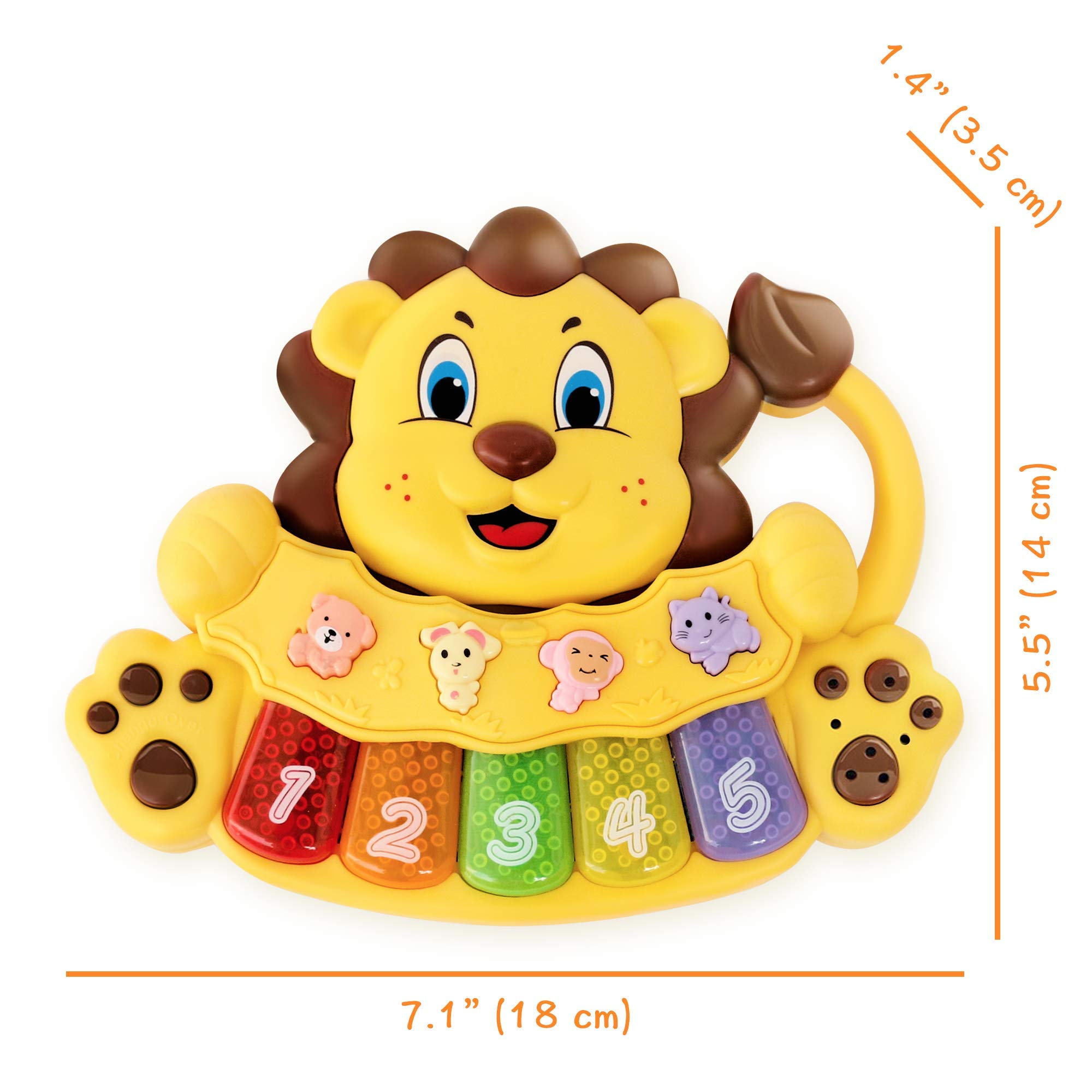 Adorable Lion Baby Piano Toy - 5 Different Numbered and Colored Light Up Key - Touch and Teach Baby Musical Toy w/ 3 Play Modes - Interactive Toy for Babies 12 Months & Up