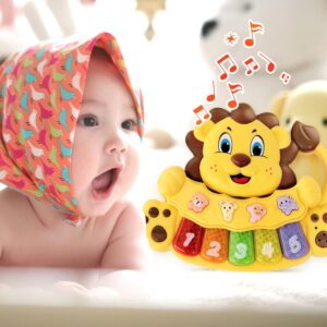 Adorable Lion Baby Piano Toy - 5 Different Numbered and Colored Light Up Key - Touch and Teach Baby Musical Toy w/ 3 Play Modes - Interactive Toy for Babies 12 Months & Up