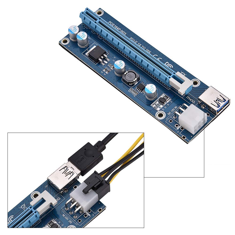 Mini PCI E to PCI Express16x Extender Riser Adapter, SATA Power Cord Converter for Video Card Mining Adopt 4 Solid-State Capacitors, 6pin Interface on The Graphics Card etc.