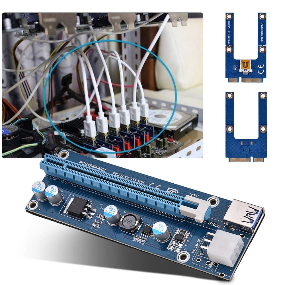 Mini PCI E to PCI Express16x Extender Riser Adapter, SATA Power Cord Converter for Video Card Mining Adopt 4 Solid-State Capacitors, 6pin Interface on The Graphics Card etc.