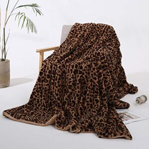 myru velboa super soft leopard blanket double layer bedding thick sofa cover furry fuzzy fax fur throw blanket (brown,63 x 79 inch)