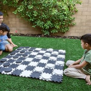 SWOOC Games - 2-in-1 Reversible Giant Checkers & Tic Tac Toe Game (4ft x 4ft) - 100% High Density EVA Foam Mat & Pieces - Extra Large Checkers with Jumbo Checkerboard and Yard Size Tic Tac Toss