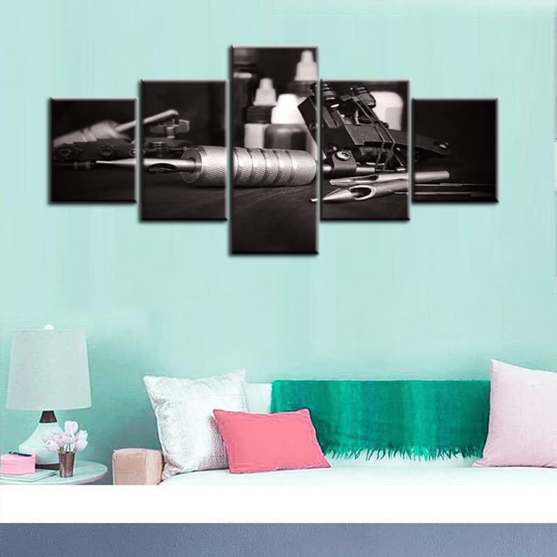 Beauty Salon Pictures for Living Room Tattoo Studio Paintings Black and White Wall Art 5 Panel Printed on Canvas Makeup Artwork Home Modern Decor Framed Gallery-Wrapped Ready to Hang(50''W x 24''H)