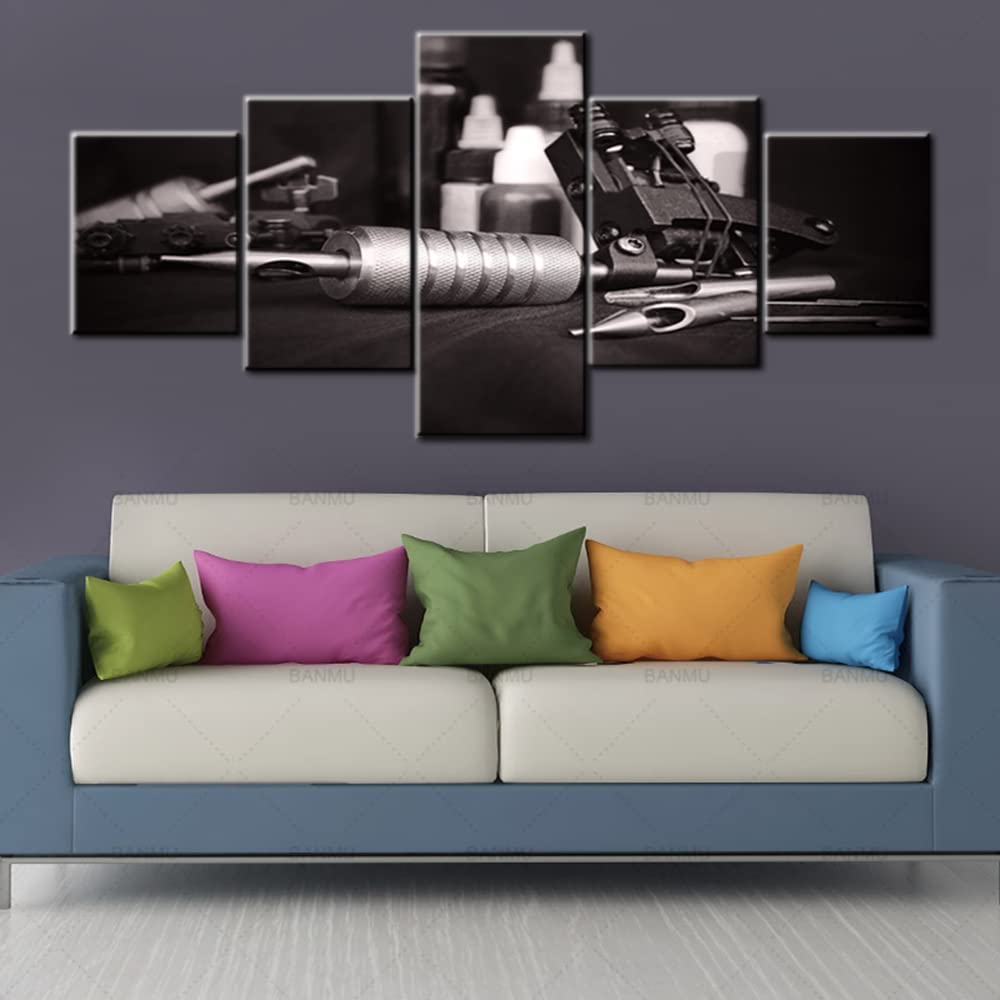 Beauty Salon Pictures for Living Room Tattoo Studio Paintings Black and White Wall Art 5 Panel Printed on Canvas Makeup Artwork Home Modern Decor Framed Gallery-Wrapped Ready to Hang(50''W x 24''H)