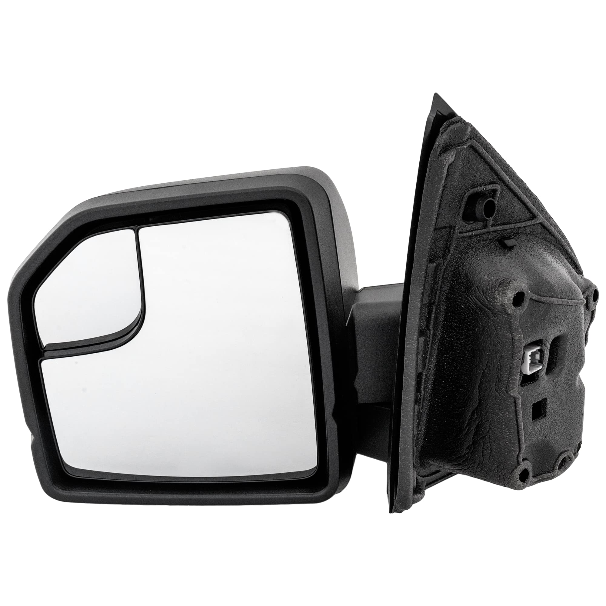 Kool Vue Mirror Compatible with 2015-2020 Ford F-150 Driver Side Manual Folding, Textured Black, With Blind Spot Glass, Power Glass, 8-pin square connector