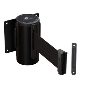 crowd control warehouse - ccw series wmb-120 fixed wall mount retractable belt barrier - 11 foot, black belt with black steel case