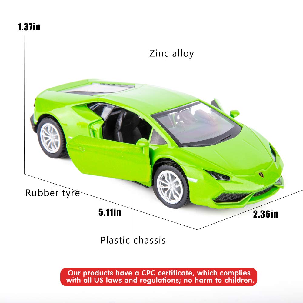 TGRCM-CZ 1/36 Scale Lamborghini Huracan LP610-4 Casting Car Model, Zinc Alloy Toy Car for Kids, Pull Back Vehicles Toy Car for Toddlers Kids Boys Girls Gift (Green)