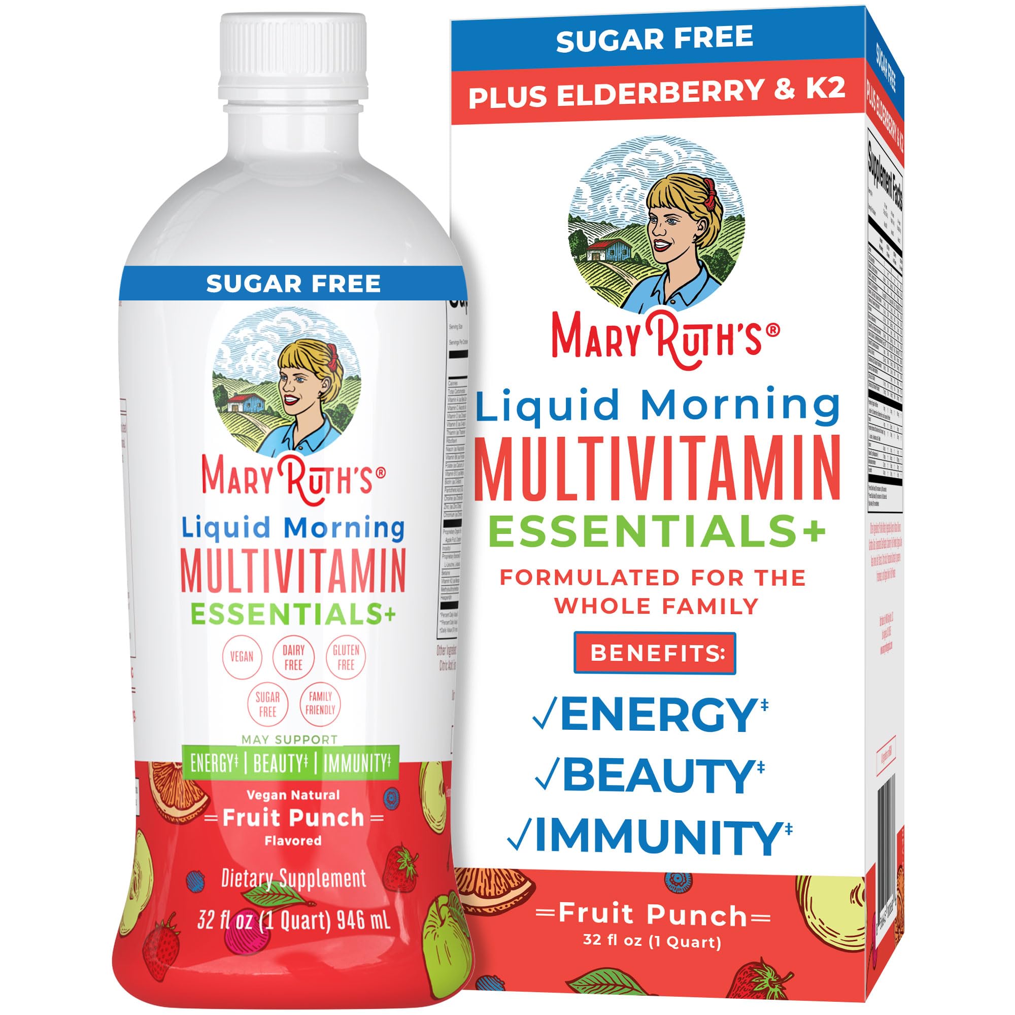 Multivitamin Multimineral for Women Men & Kids by MaryRuth's | No Added Sugar | Vegan Liquid Vitamins for Adults & Kids | Mens, Womens Multivitamin | Energy & Beauty Booster | 32oz (Package May Vary)