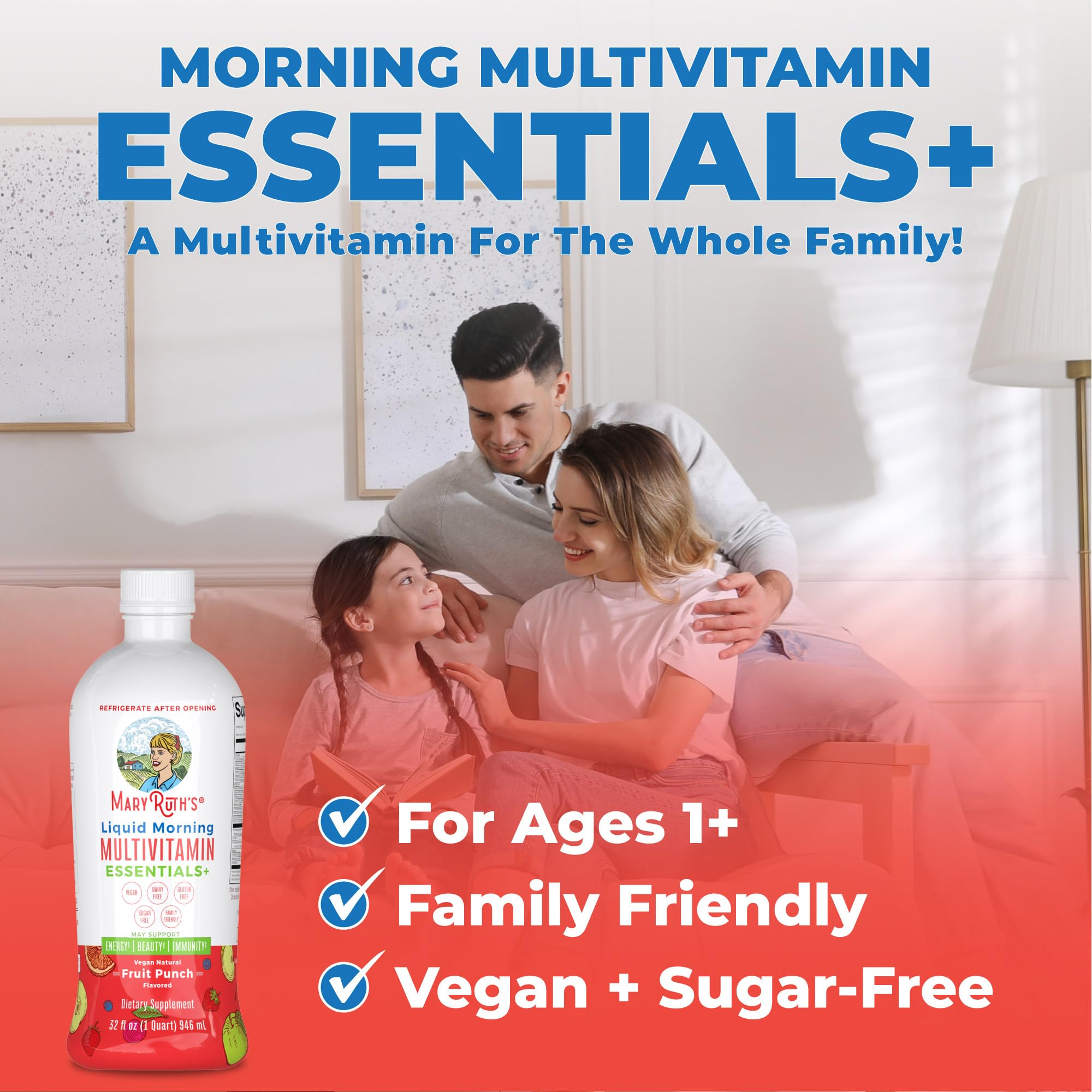 Multivitamin Multimineral for Women Men & Kids by MaryRuth's | No Added Sugar | Vegan Liquid Vitamins for Adults & Kids | Mens, Womens Multivitamin | Energy & Beauty Booster | 32oz (Package May Vary)