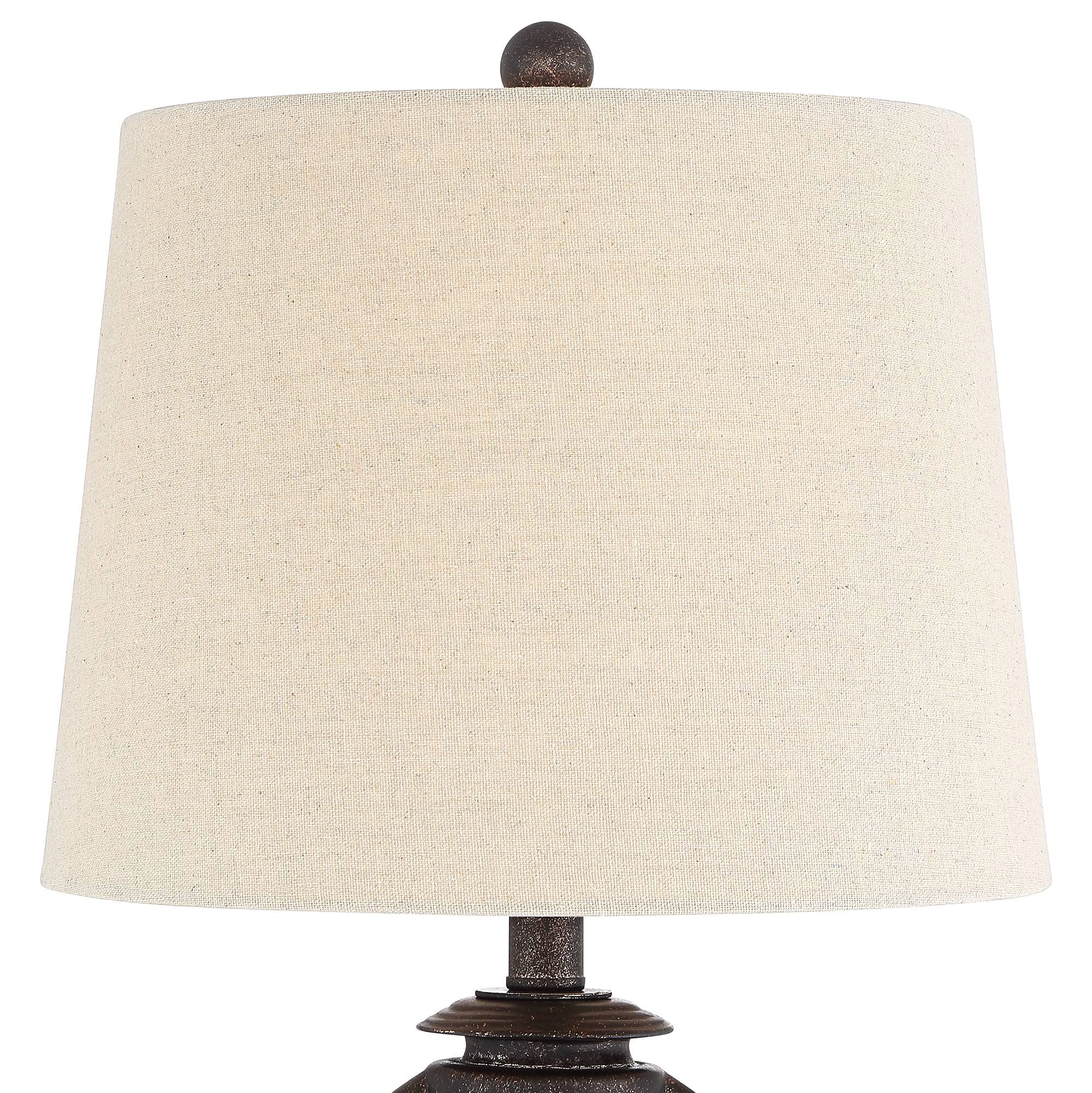 Franklin Iron Works Horace Rustic Farmhouse Table Lamps 25.25" High Full Size Set of 2 with Nightlight Miner Lantern Brown Oatmeal Tapered Drum Shade for Living Room Bedroom House Bedside Nightstand