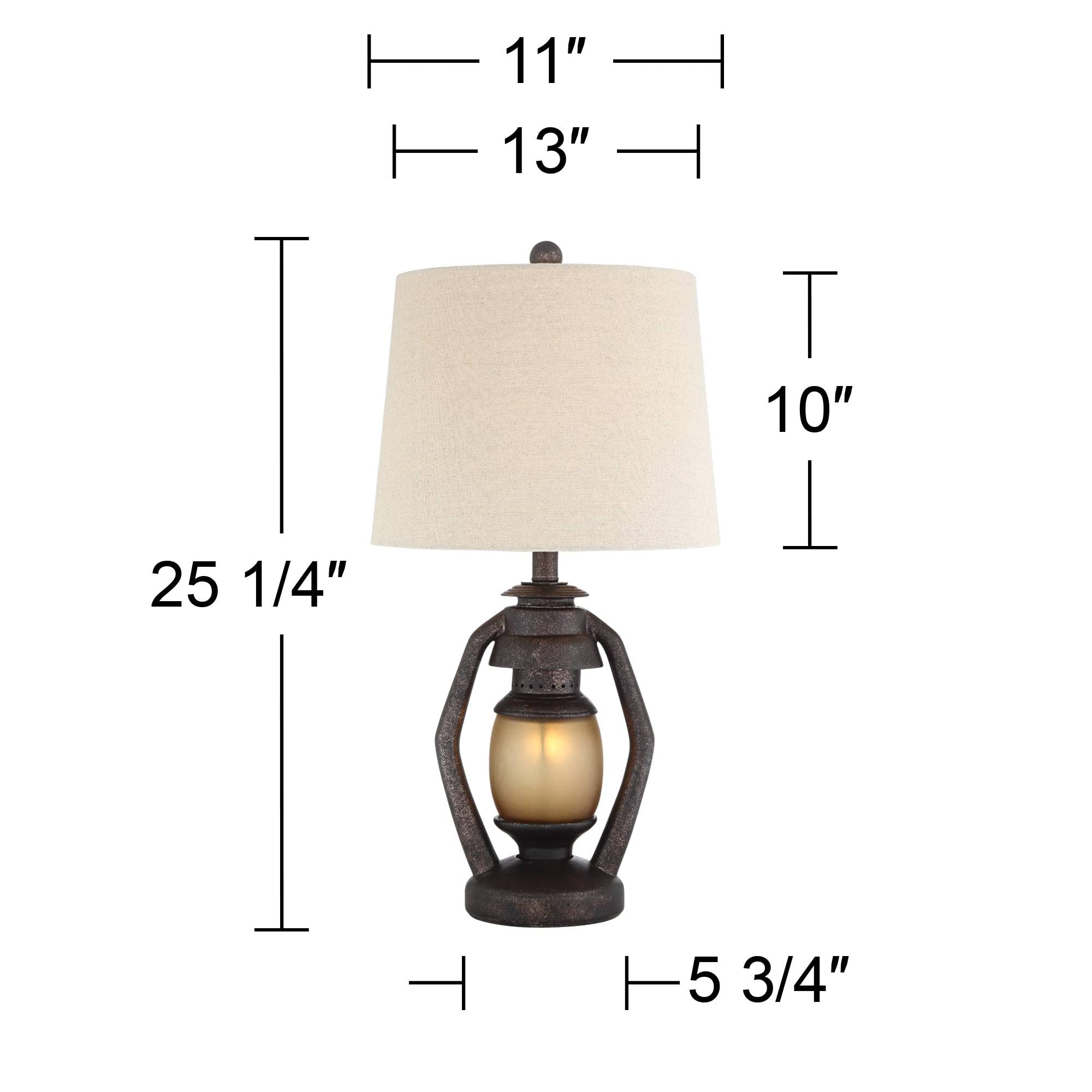 Franklin Iron Works Horace Rustic Farmhouse Table Lamps 25.25" High Full Size Set of 2 with Nightlight Miner Lantern Brown Oatmeal Tapered Drum Shade for Living Room Bedroom House Bedside Nightstand