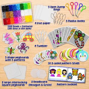 FUNZBO 5500 5mm Fuse Beads Kit -, 24 Colors | 111 Patterns, 5 Pegboards & 4 Iron Paper, Crafts for Kids Ages 4-8, Kids Toys for Boys, Arts and Crafts for Kids Ages 8-12 (Large)