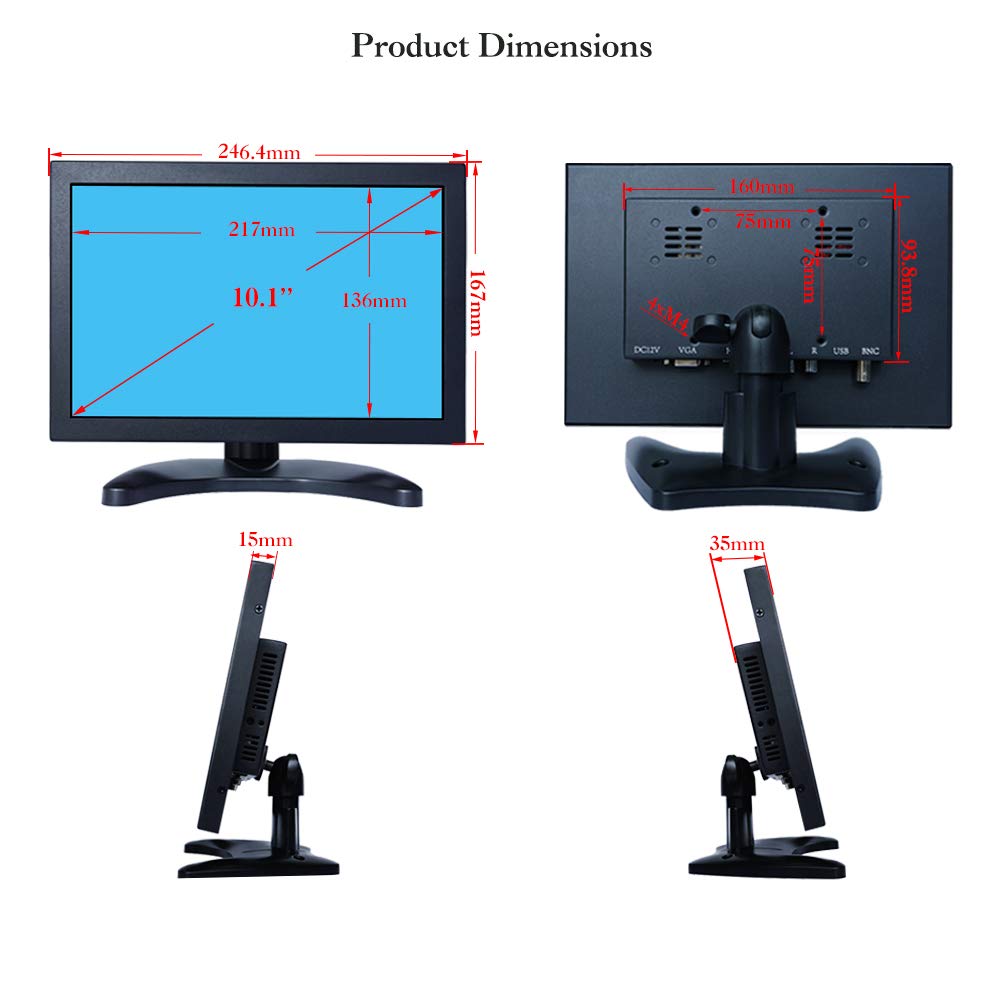 iChawk 10.1" inch PC Display 1280x800 16:10 720p Fullview Widescreen HDMI-in VGA USB Metal Shell Four-Wire Resistive Touch Monitor LCD Screen with Built-in Speaker for Industrial Equipment W101MT-59R