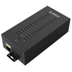 orico industrial usb hub, 300w powered data hub, 30 port usb 2.0 splitter, full metal case, wall mountable support phone/tablet charging, refurbishing and brush, batch data transfer