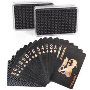 lotfancy plastic playing cards, 2 decks of cards with plastic cases, waterproof, black poker cards for magic tricks pool beach card games, cool gadgets gift for men adults