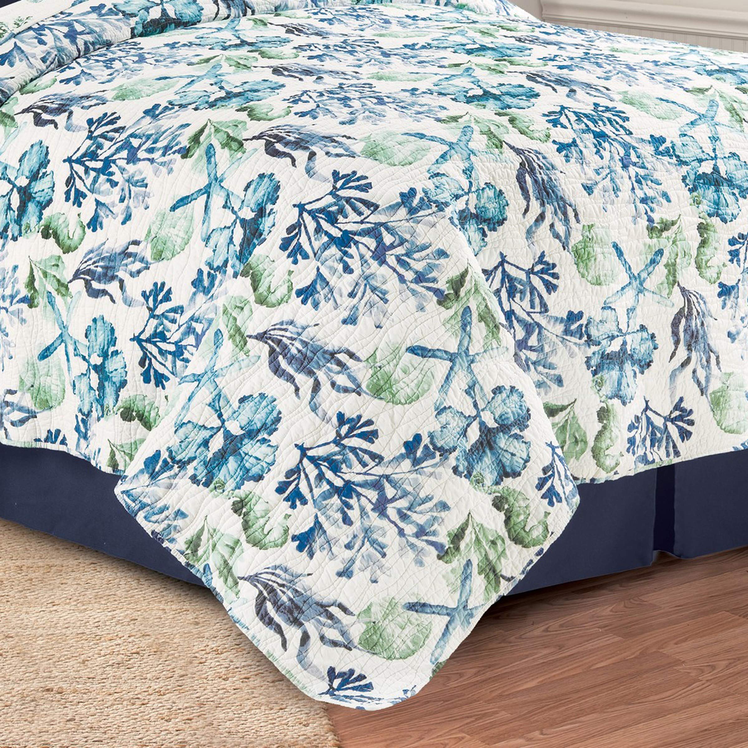 C&F Home Bluewater Bay King Cotton Quilt Set All-Season Oversized Reversible Nautical Coastal Beach Theme Bedspread 3 Pcs with Shams King 3 Piece Set Blue