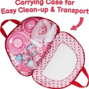 PREXTEX 18-Piece Baby Doll Accessories Set with Carrying Case - Includes Bottle, Sippy Cup, Pacifier, Bib, Hair Brush, Plates and More, Perfect for Kids, Toddlers, and Girls