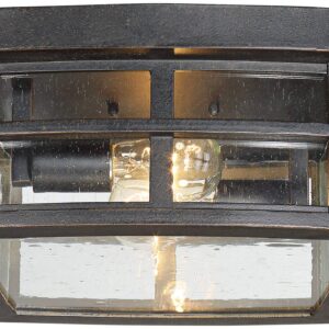 John Timberland Neri Mission Flush-Mount Outdoor Ceiling Light Fixture Oil Rubbed Bronze 12" Clear Seedy Glass for Exterior House Porch Patio Outside Deck Garage Front Door Garden Home Gazebo