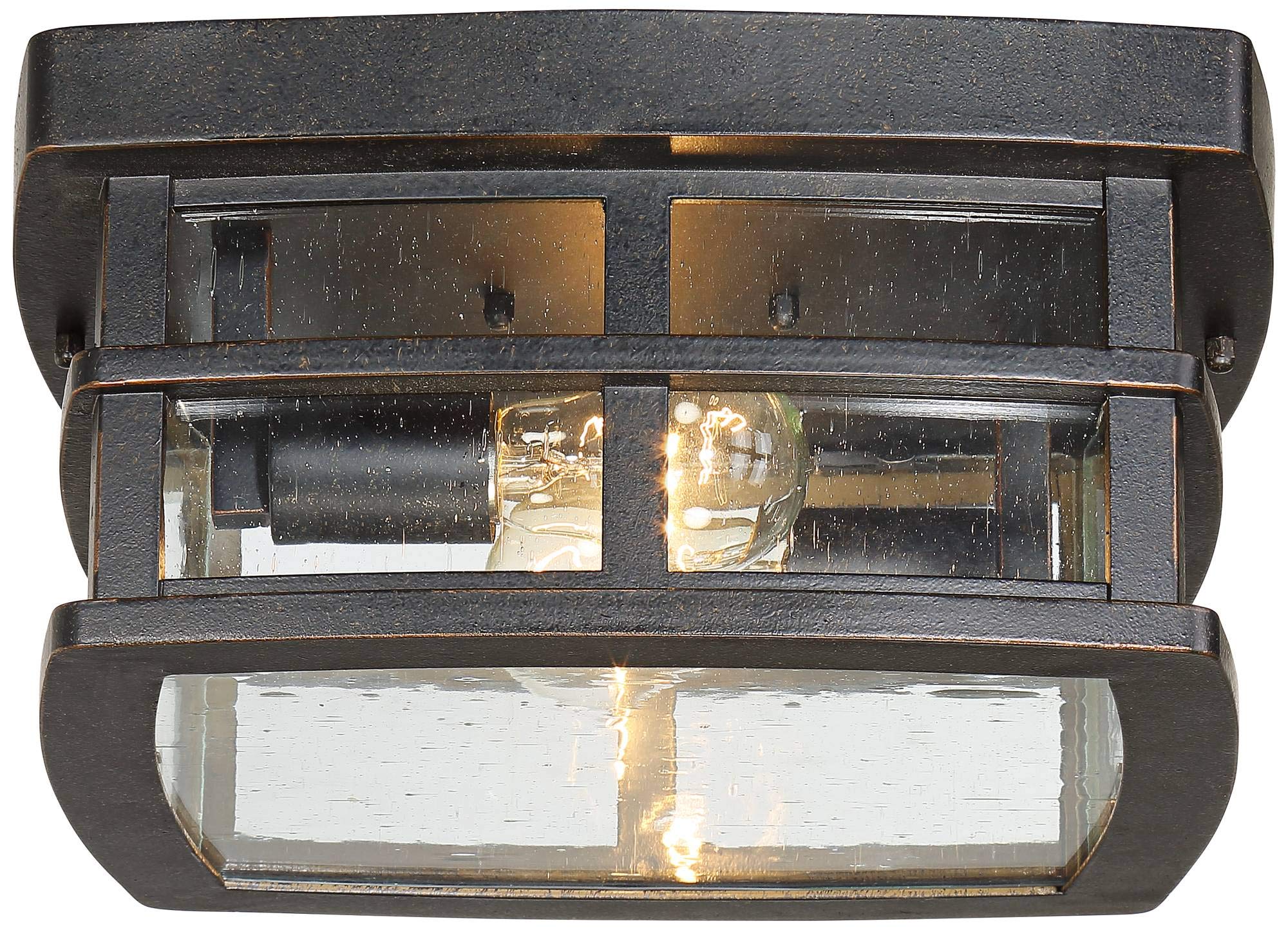 John Timberland Neri Mission Flush-Mount Outdoor Ceiling Light Fixture Oil Rubbed Bronze 12" Clear Seedy Glass for Exterior House Porch Patio Outside Deck Garage Front Door Garden Home Gazebo