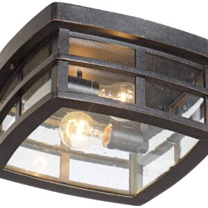 John Timberland Neri Mission Flush-Mount Outdoor Ceiling Light Fixture Oil Rubbed Bronze 12" Clear Seedy Glass for Exterior House Porch Patio Outside Deck Garage Front Door Garden Home Gazebo