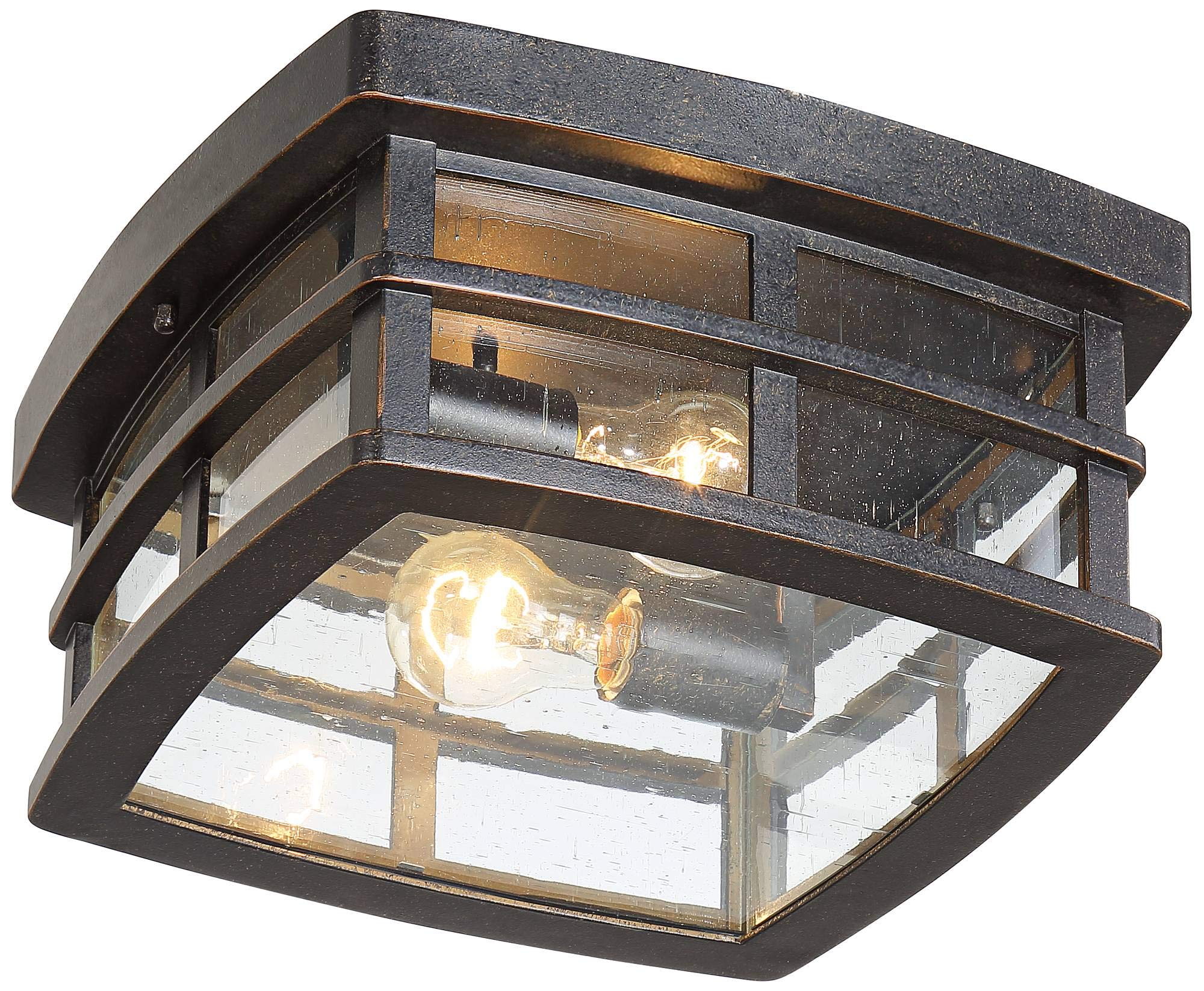 John Timberland Neri Mission Flush-Mount Outdoor Ceiling Light Fixture Oil Rubbed Bronze 12" Clear Seedy Glass for Exterior House Porch Patio Outside Deck Garage Front Door Garden Home Gazebo