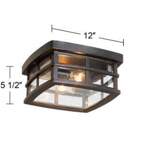 John Timberland Neri Mission Flush-Mount Outdoor Ceiling Light Fixture Oil Rubbed Bronze 12" Clear Seedy Glass for Exterior House Porch Patio Outside Deck Garage Front Door Garden Home Gazebo