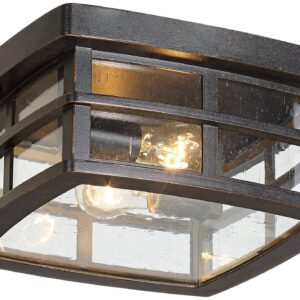 John Timberland Neri Mission Flush-Mount Outdoor Ceiling Light Fixture Oil Rubbed Bronze 12" Clear Seedy Glass for Exterior House Porch Patio Outside Deck Garage Front Door Garden Home Gazebo