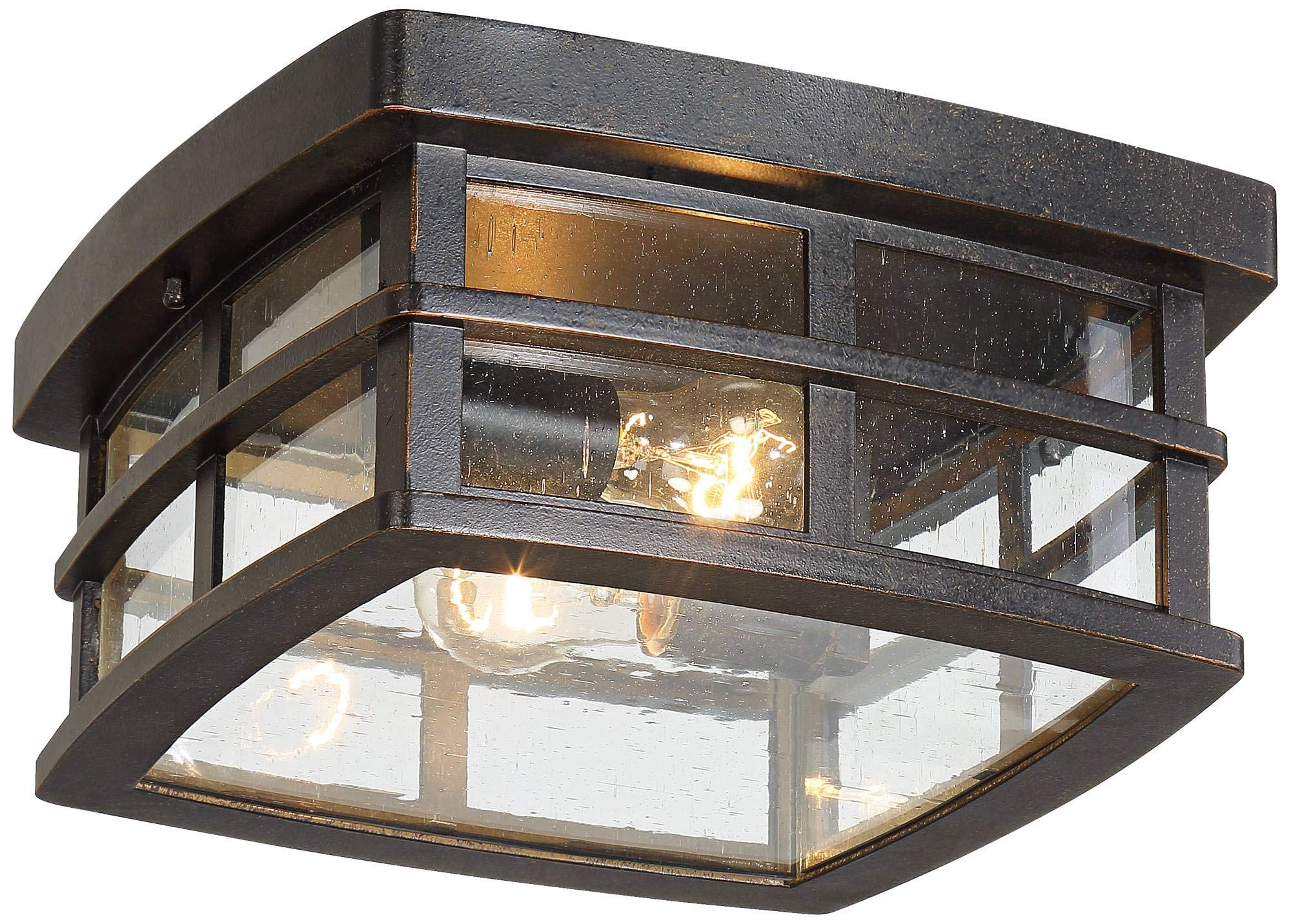 John Timberland Neri Mission Flush-Mount Outdoor Ceiling Light Fixture Oil Rubbed Bronze 12" Clear Seedy Glass for Exterior House Porch Patio Outside Deck Garage Front Door Garden Home Gazebo