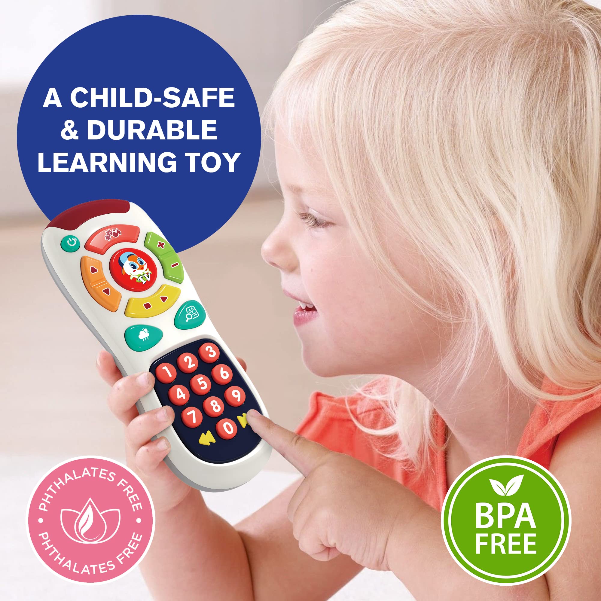 My Remote, My Program – Baby Remote Control Toy for 6 Months Old and Up – 20 Unique Learning Remote Buttons, Plays Baby Music Tunes, Flashing Lights, BPA Free and More