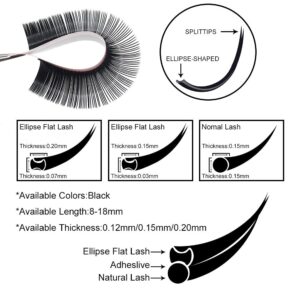 QUEWEL Eyelash Extensions Ellipse Flat 0.15mm Curl D Mix-9-16mm Matte Black|0.15/0.20mm Curl C|CC|D|DD Mix-8-15mm Mix-9-16mm Single 8-18mm|(0.15 D Mix9-16)