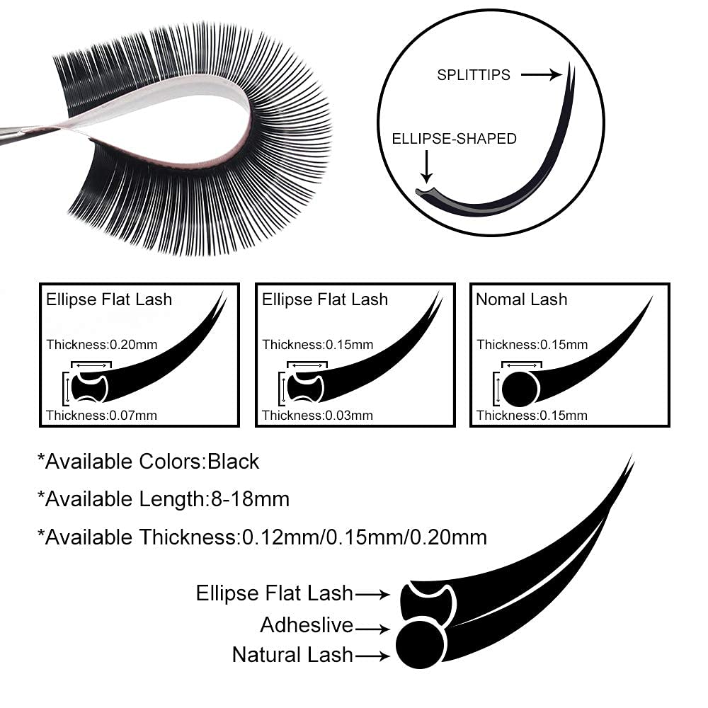 QUEWEL Eyelash Extensions Ellipse Flat 0.15mm Curl D Mix-9-16mm Matte Black|0.15/0.20mm Curl C|CC|D|DD Mix-8-15mm Mix-9-16mm Single 8-18mm|(0.15 D Mix9-16)