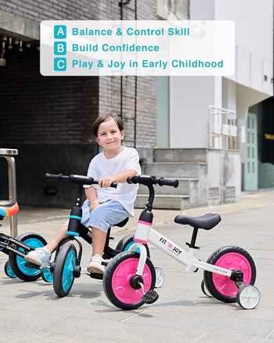 UBRAVOO Trike to Bike Riding Tricycles for Boys Girls 2-5, Fit 'n Joy Kids Balance Bike with Pedals & Training Wheels Options, 4-in-1 Starter Toddler Training Bicycle (Blue-Black)