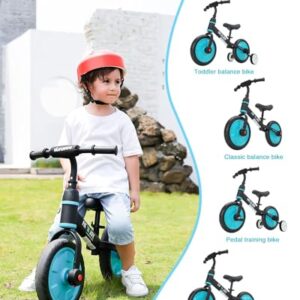 UBRAVOO Trike to Bike Riding Tricycles for Boys Girls 2-5, Fit 'n Joy Kids Balance Bike with Pedals & Training Wheels Options, 4-in-1 Starter Toddler Training Bicycle (Blue-Black)