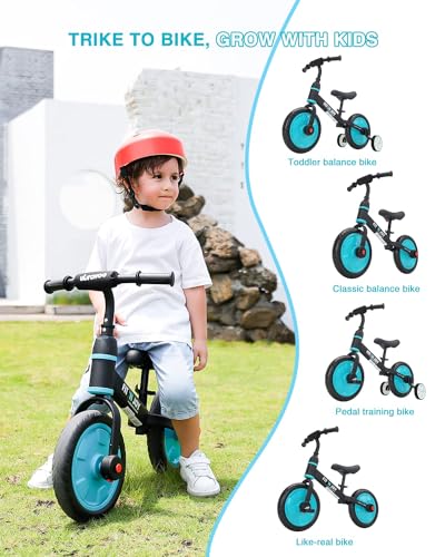 UBRAVOO Trike to Bike Riding Tricycles for Boys Girls 2-5, Fit 'n Joy Kids Balance Bike with Pedals & Training Wheels Options, 4-in-1 Starter Toddler Training Bicycle (Blue-Black)