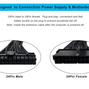 ZLKSKER 24 Pin Motherboard Power Supply Cable 12 Inch, 18AWG ATX Power Supply Extension Wire, 24 Pin Male to 24 Pin Female