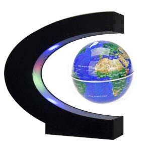 floating globe with led lights c shape magnetic levitation floating globe world map for desk decoration (blue)