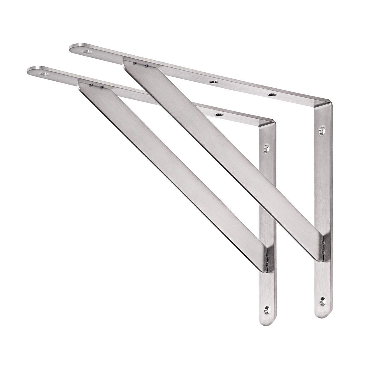 CLT Shelf Bracket 16” x 12" Max Load: 550 lb Heavy Duty Stainless Steel Solid Shelf Support Corner Brace Joint Right Angle Bracket, Space Saving DIY Bracket Pack of 2