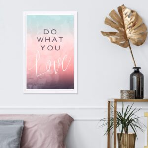 Wynwood Studio Typography and Quotes Framed Wall Art Prints 'Do What You Love' Home Décor, 13" x 19", Pink, Blue