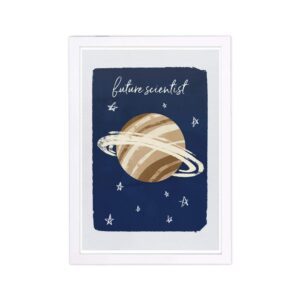 wynwood studio astronomy and space framed wall art prints 'future scientist cool' home décor, 13" x 19", blue, brown