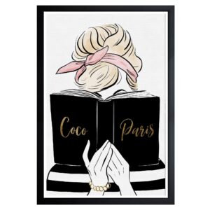 wynwood studio fashion and glam framed wall art prints 'bookworm home décor, 13" x 19", black, gold